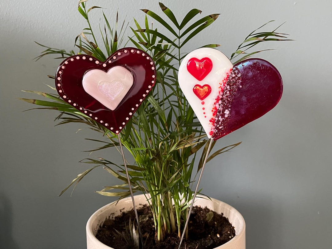 Heart Plant Stake, Fused Glass Art, Fused Glass Garden Stake, Fused ...