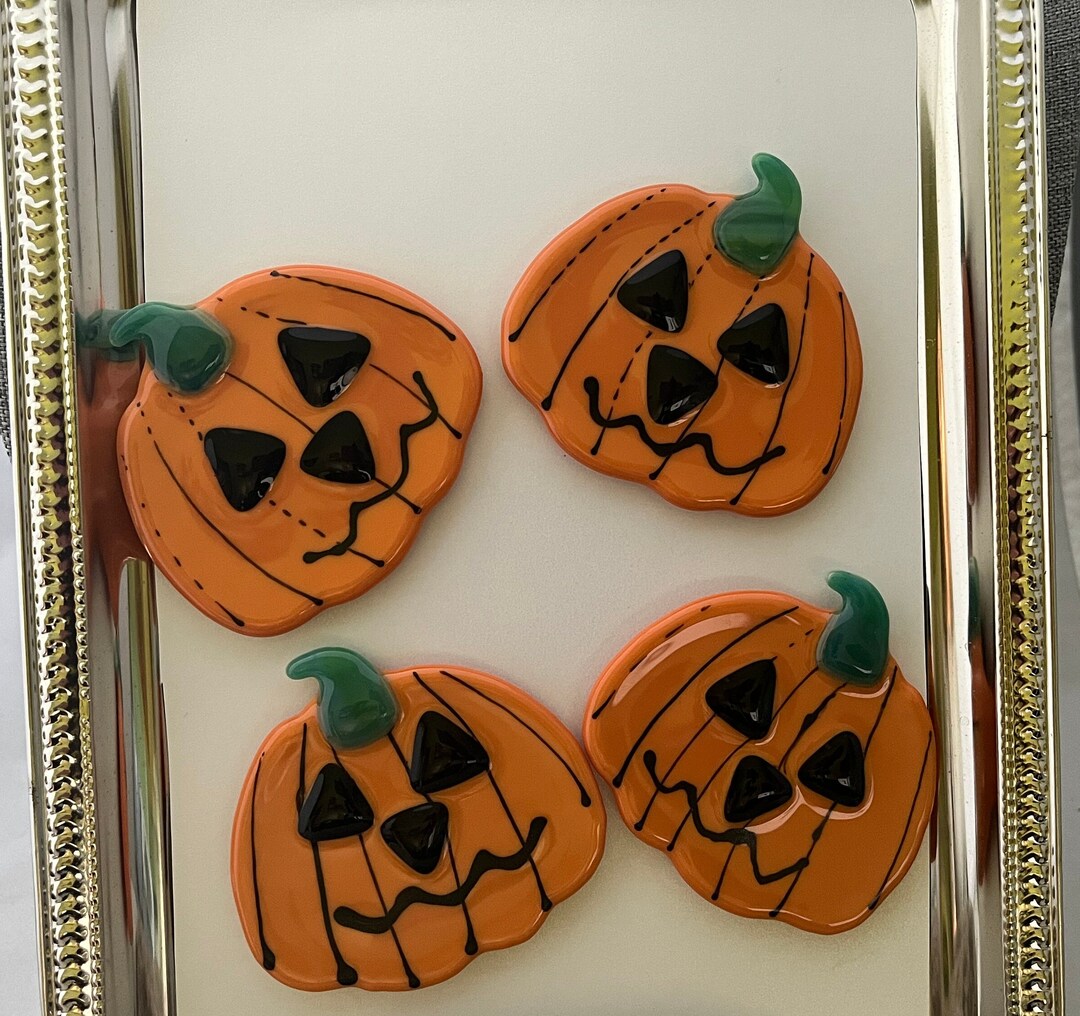 Pumpkin Fused Glass Refrigerator Magnet, Halloween Magnet, Fused Glass ...