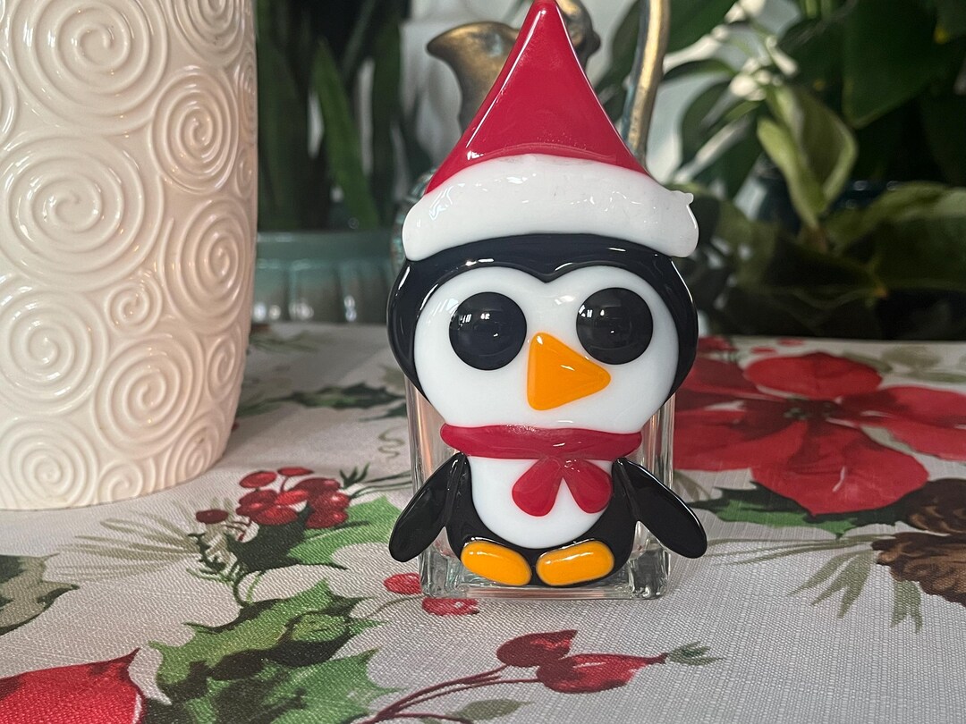 Christmas Tea Light, Fused Glass Candle Holder, Penguin Candle Holder ...