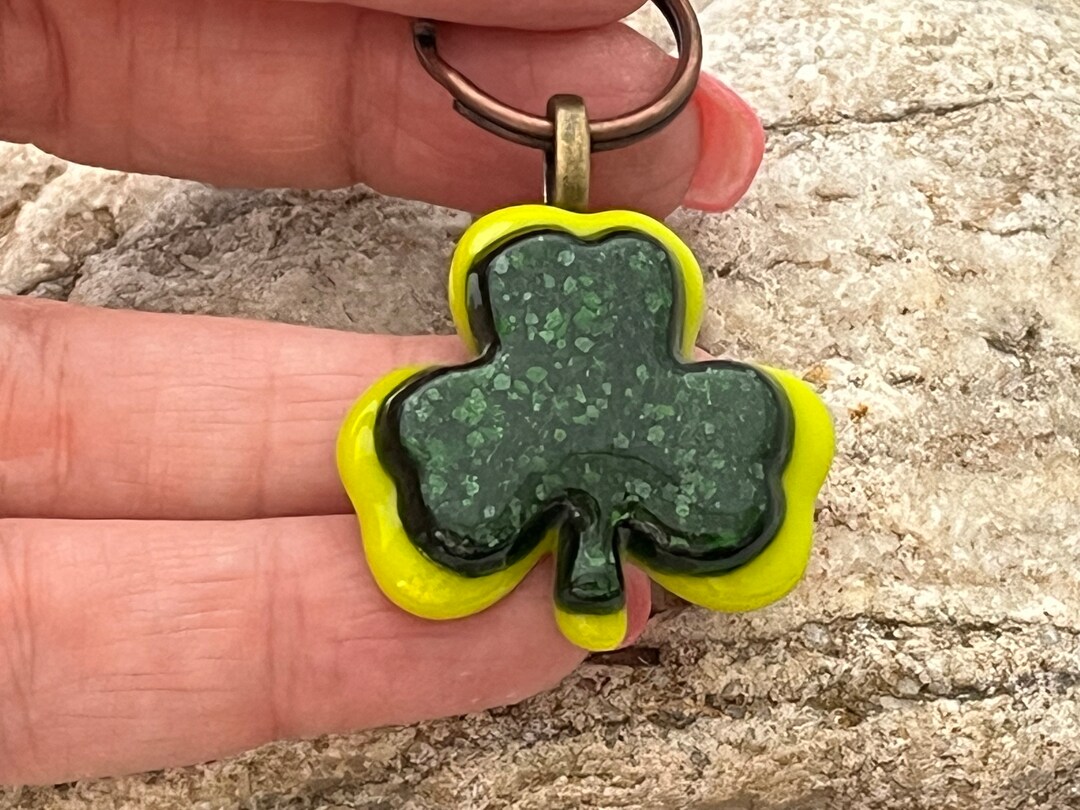 Green Shamrock Fused Glass Key Chain, Shamrock Key Chain, Fused Glass ...