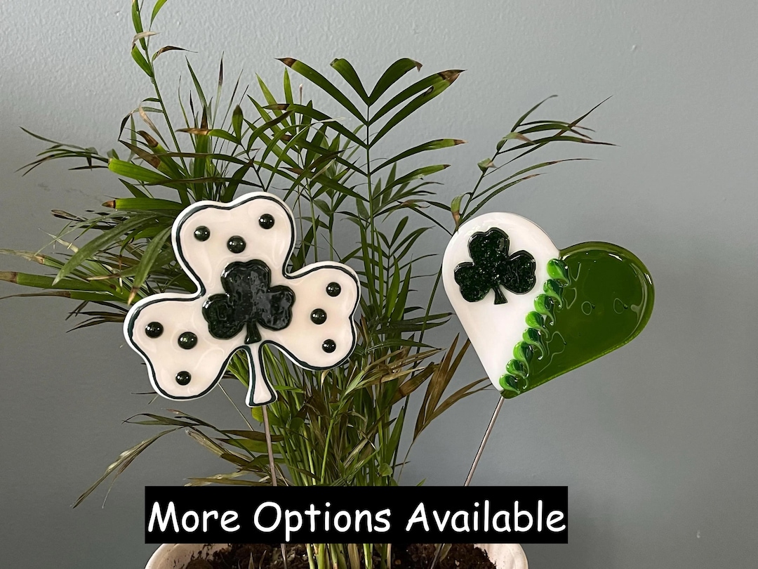 Fused Glass Shamrock Plant Pick - St Patrick's Day Decoration - Lucky ...