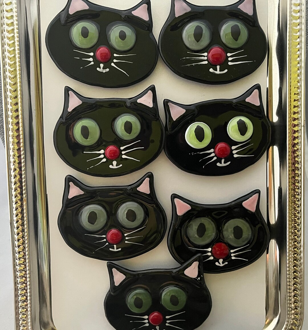 Black Cat Fused Glass Refrigerator Magnet, Halloween Magnet, Fused ...