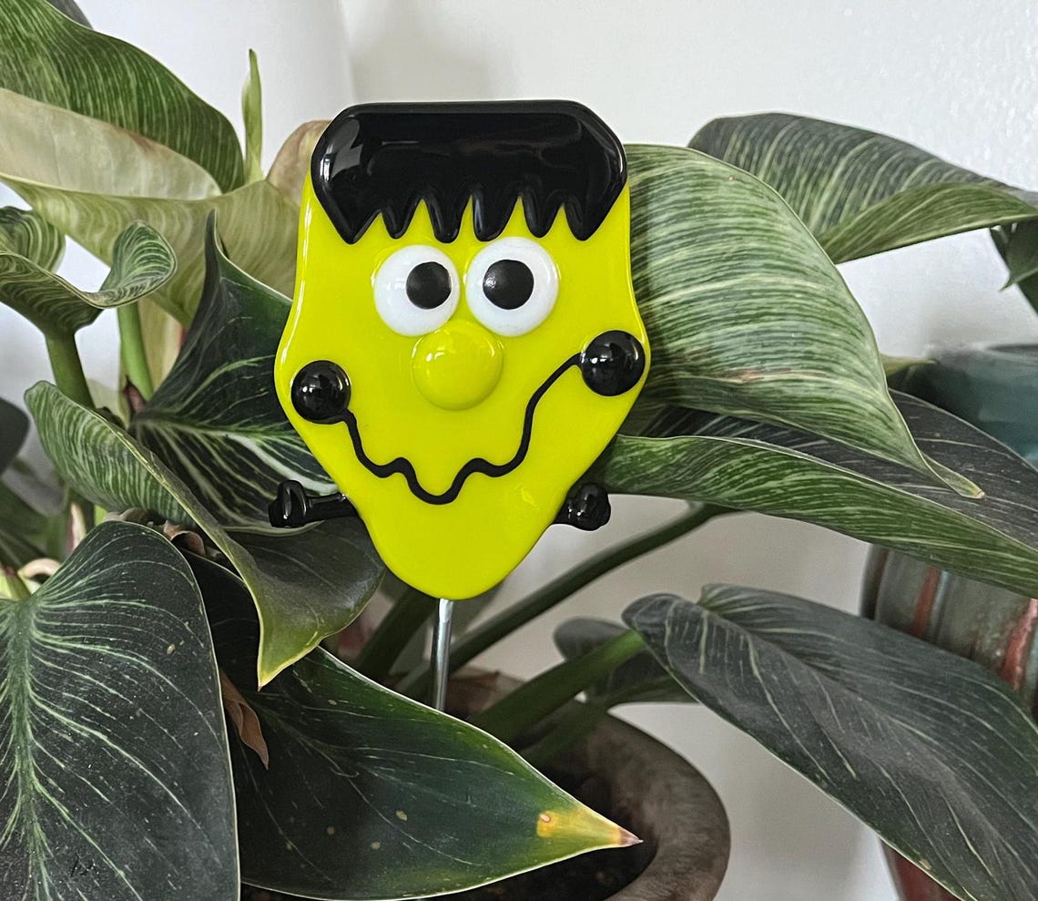 Frankenstein Plantstake, Halloween Ornament, Fused Glass Frankenstein ...
