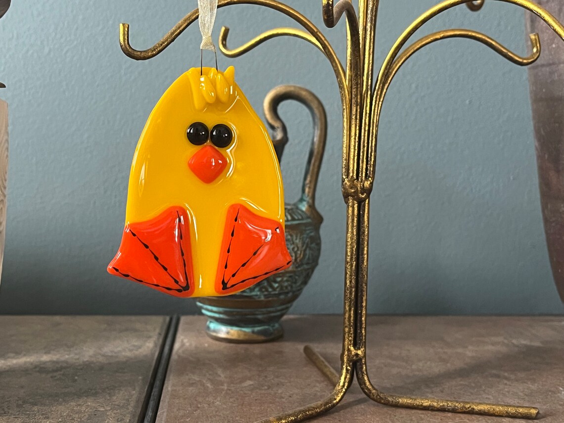 Easter Chick Suncatcher, Fused Glass Suncatcher, Fused Glass Chick ...