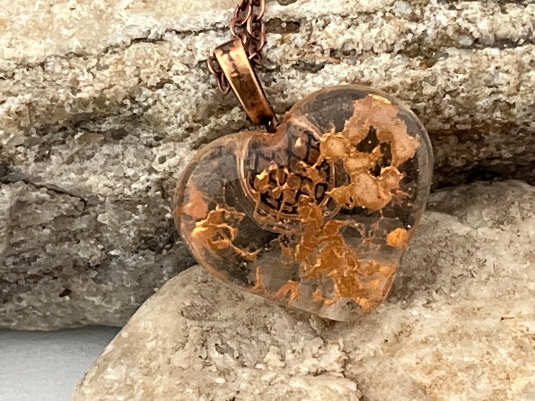 Gold Mica Fused Glass Heart Charm Pendant, Handmade Gift, Mother's Day ...