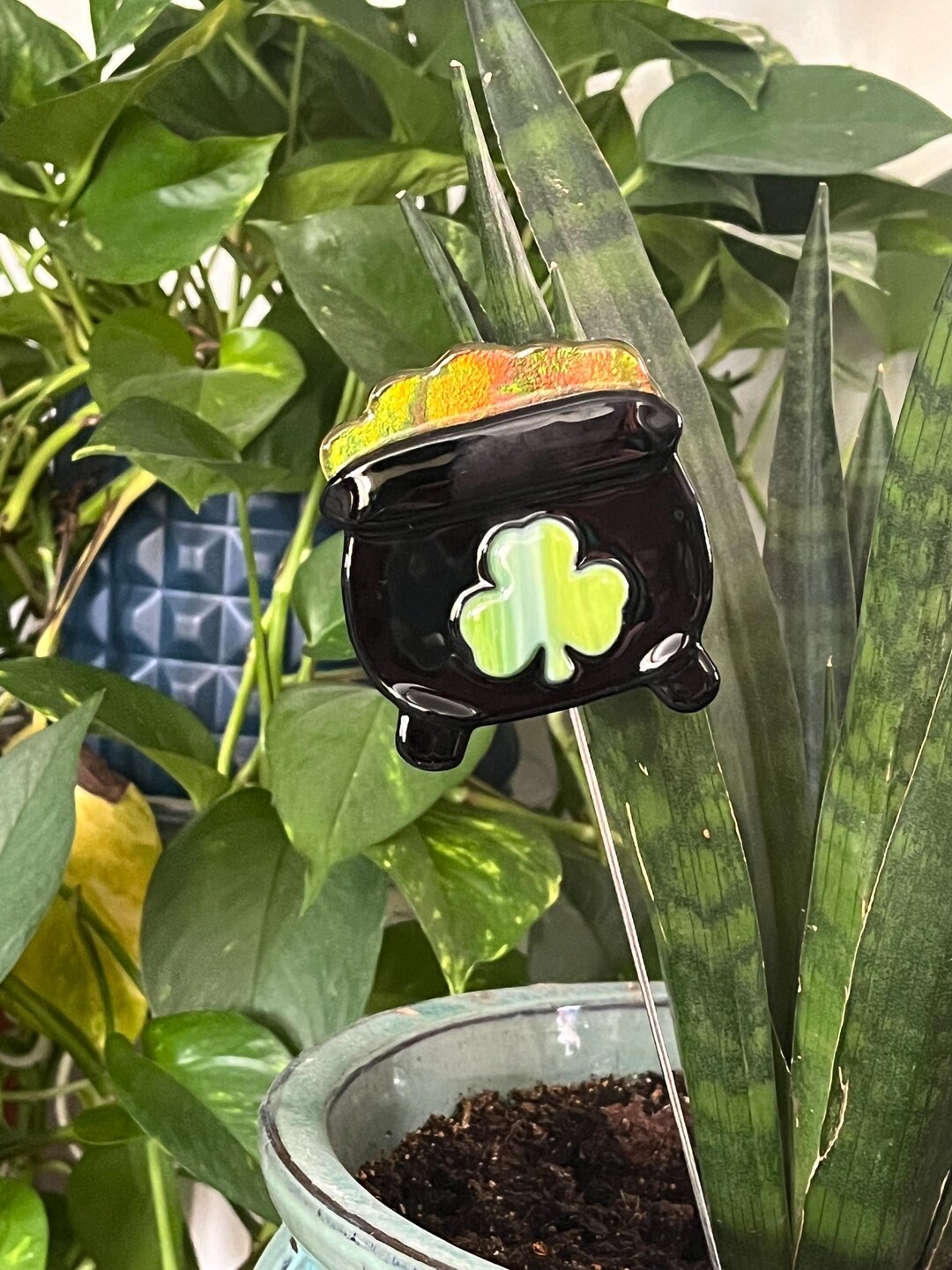Fused Glass Pot of Gold Plant Stake, St. Patrick's Day Decor, Gnome ...