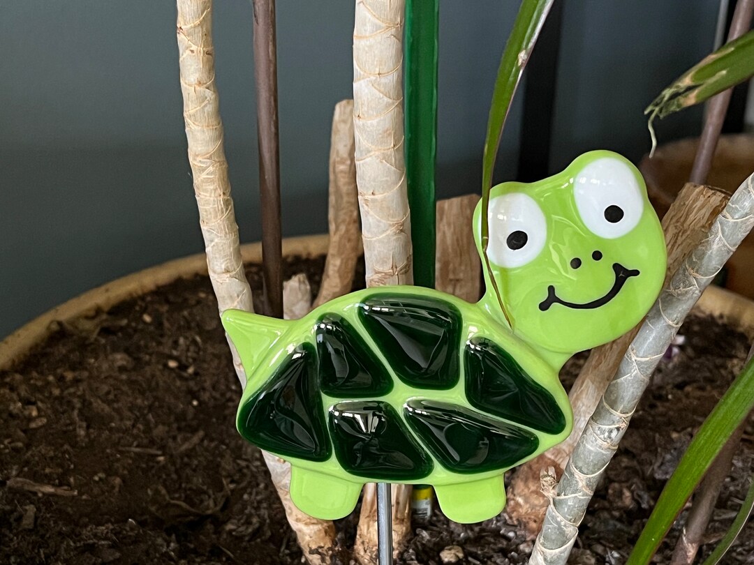 Turtle Plant Stake, Fused Glass Plant Stake, Garden Turtle, Flower Pot ...