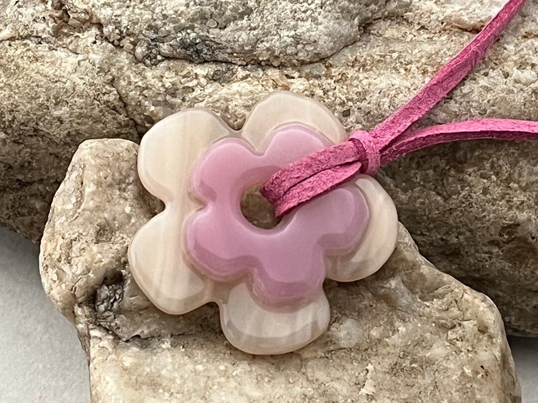 Pink Flower Pendant, Pink Flower Necklace, Pink Necklace, Pink Pendant ...