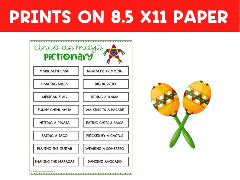 Cinco De Mayo Pictionary Party Game, Cinco De Mayo Charades Game ...