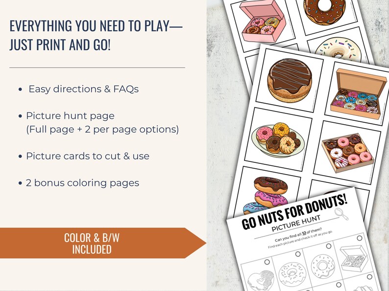 Donuts Picture Scavenger Hunt for Kids | Printable Hunt Game | Ages 4–6 ...