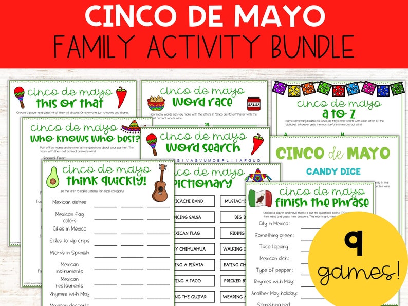 Cinco De Mayo Party Game Bundle | Printable Fiesta Activities for Kids ...