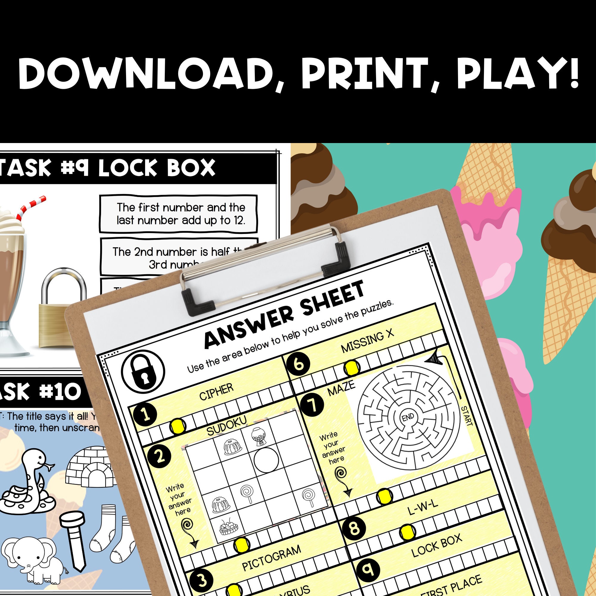 Ice Cream Escape Game for Kids Birthday Party Game Ice Cream Escape ...