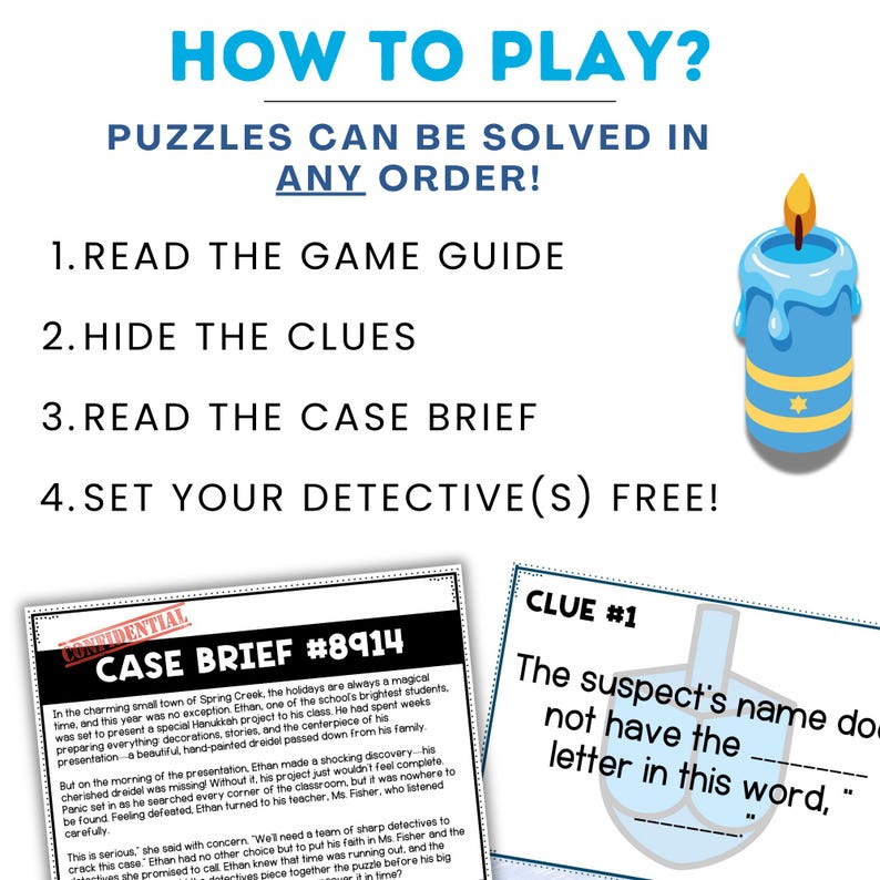 Hanukkah Mystery Game for Kids, the Case of the Missing Dreidel ...