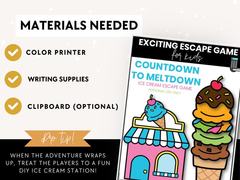 Kids Ice Cream Escape Room Printable | Summer Puzzle Game | Birthday ...