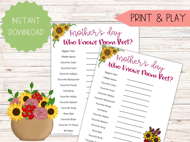Mothers Day Party Game, Printable Mothers Day Games for Kids and Adults ...