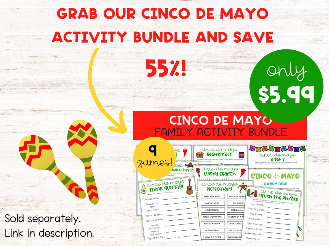 Cinco De Mayo Pictionary Party Game, Cinco De Mayo Charades Game ...