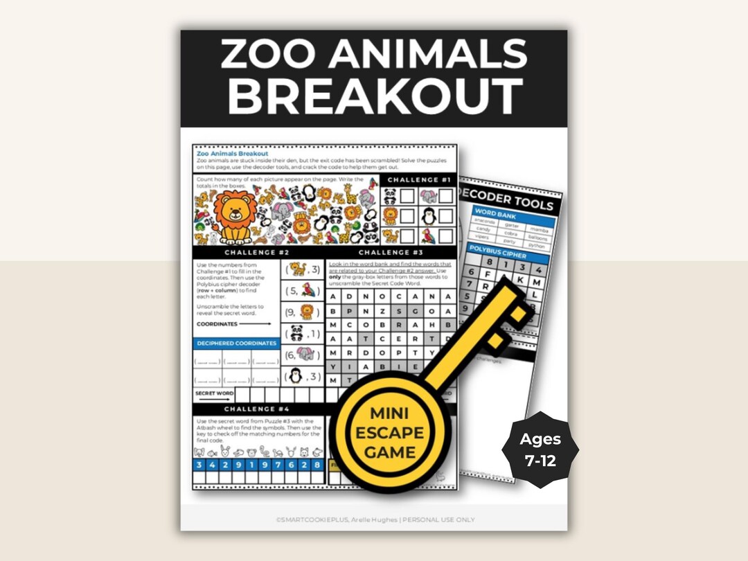 Zoo Escape Game for Kids | Zoo Animals Breakout | Ages 7–12 (printable ...