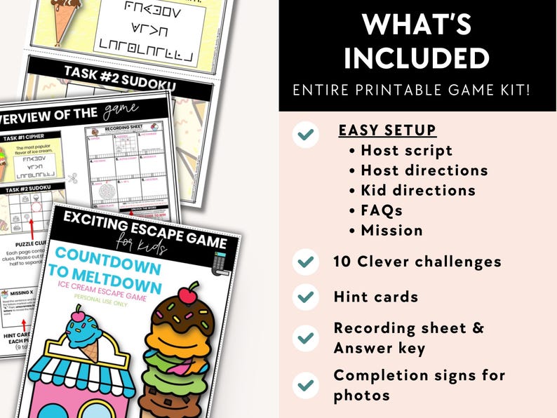 Kids Ice Cream Escape Room Printable | Summer Puzzle Game | Birthday ...