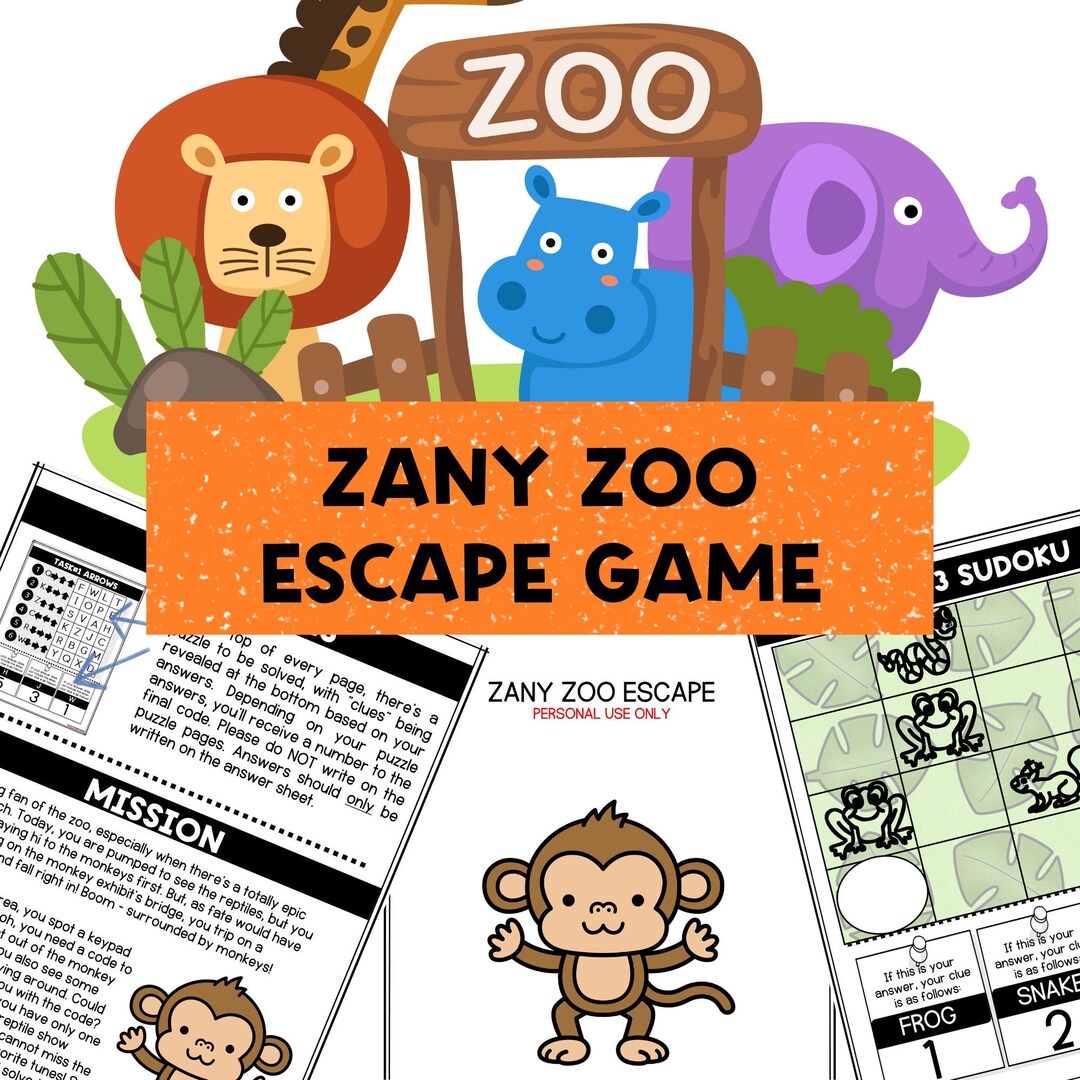 Zany Zoo Escape Game for Kids, DIY Printable Party Game, Zoo Escape ...