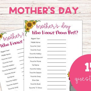Mothers Day Party Game, Printable Mothers Day Games for Kids and Adults ...