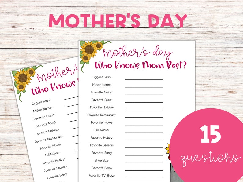 Mothers Day Party Game, Printable Mothers Day Games for Kids and Adults ...