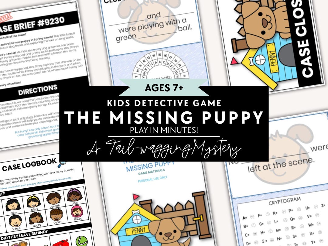 The Case of the Missing Puppy Kids Detective Mystery Game Printable ...