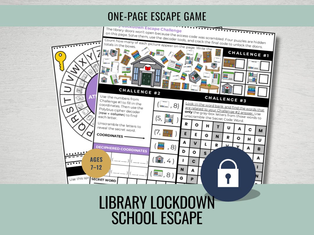 Library Lockdown Escape Room for Kids | One-page Library Escape Puzzle ...