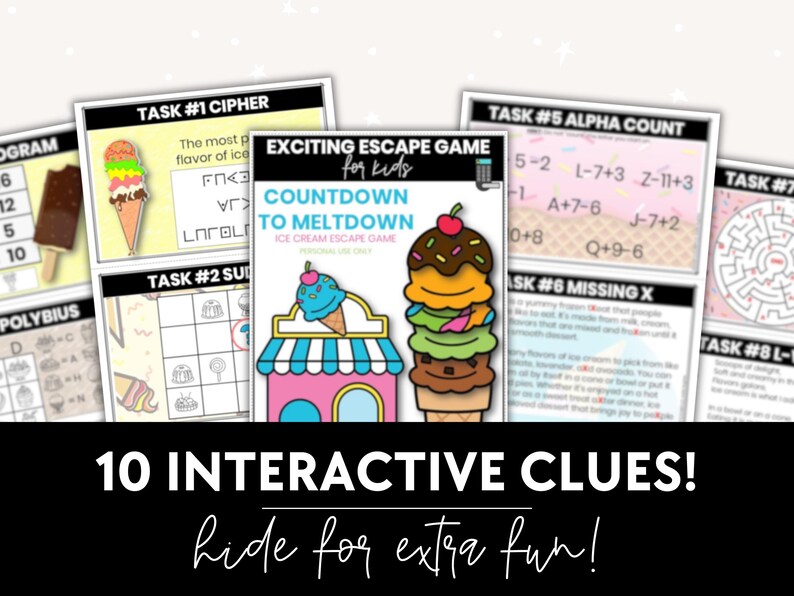 Kids Ice Cream Escape Room Printable | Summer Puzzle Game | Birthday ...