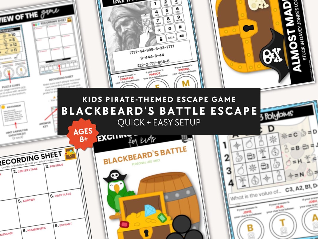 Blackbeard's Battle Pirate Escape Room Game | Printable Puzzle Activity ...