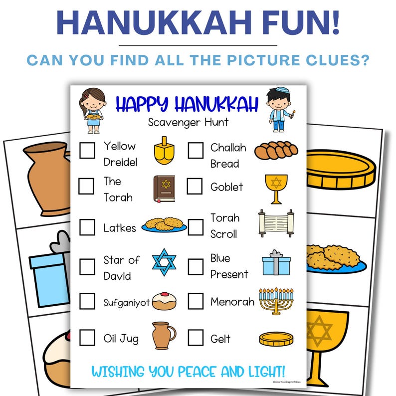 Kids Hanukkah Picture Scavenger Hunt, Hanukkah Treasure Hunt, Hanukkah ...