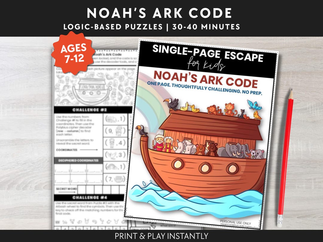 Bible Single-page Escape Room Game | Noah’s Ark Printable Logic Puzzle ...
