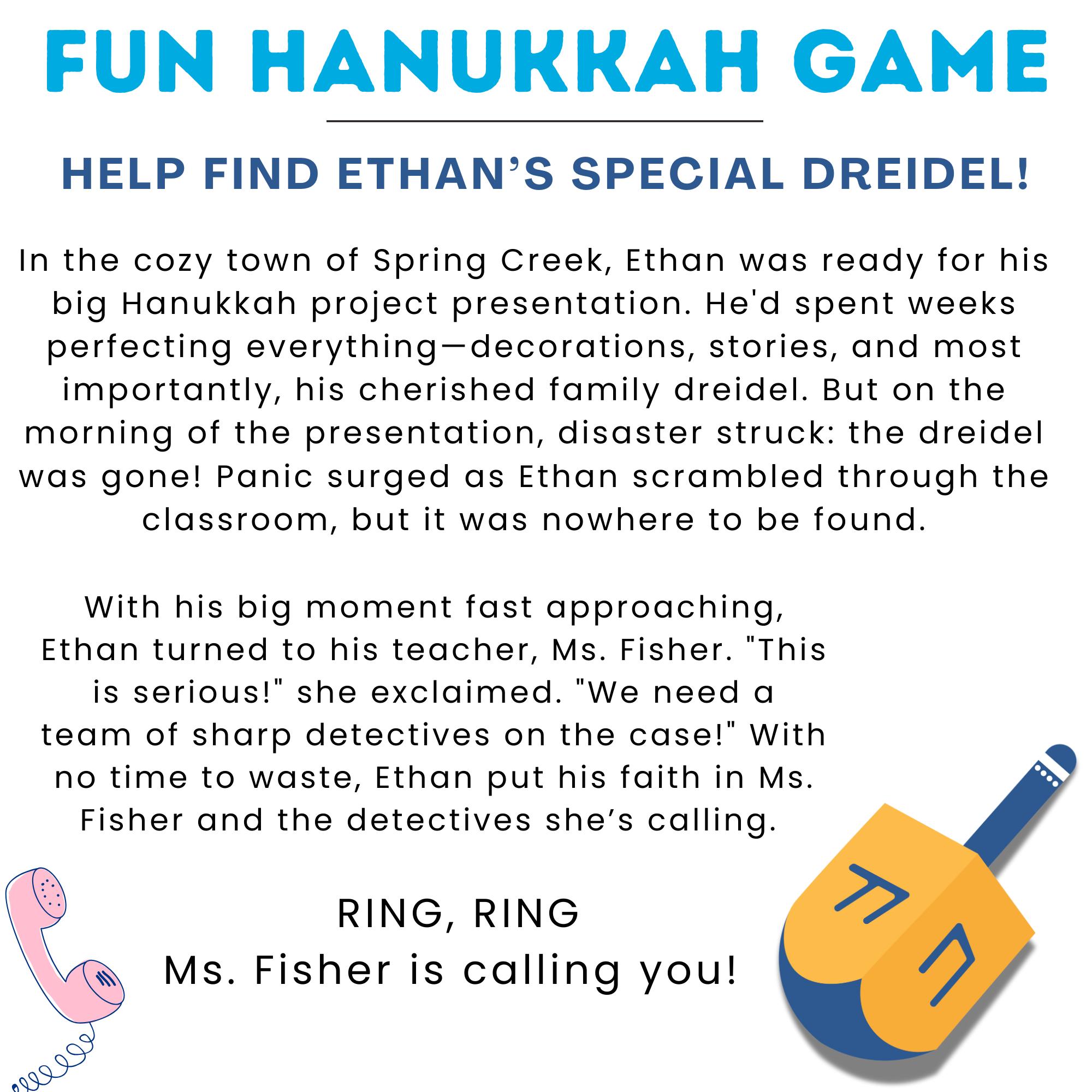 Hanukkah Mystery Game for Kids, the Case of the Missing Dreidel ...