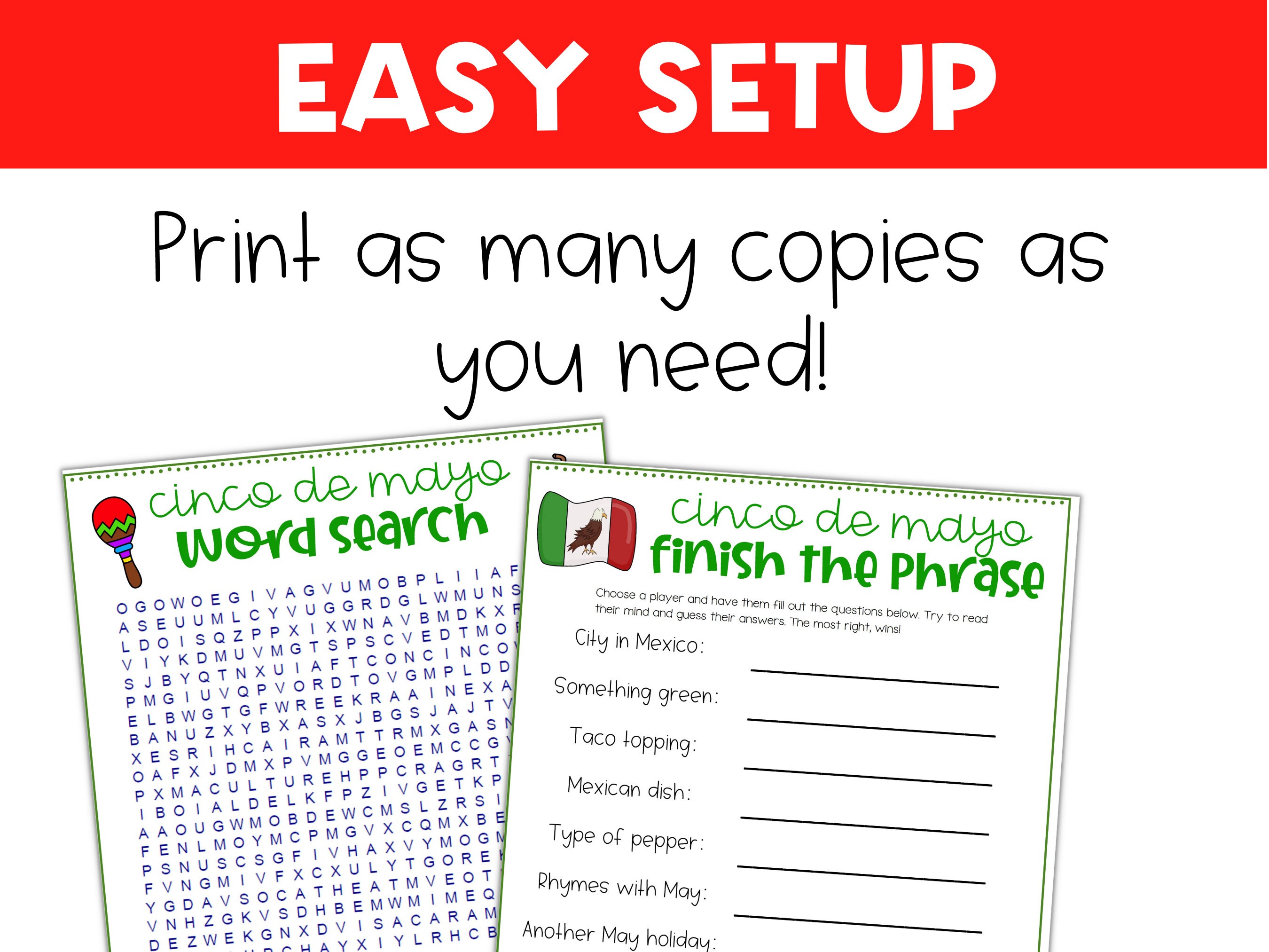 Cinco De Mayo Party Game Bundle | Printable Fiesta Activities for Kids ...