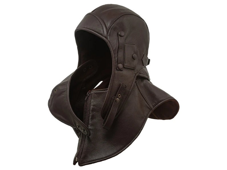 Genuine Leather Pilot Aviator Motorcycle Cap Polar Fleece Lining ...