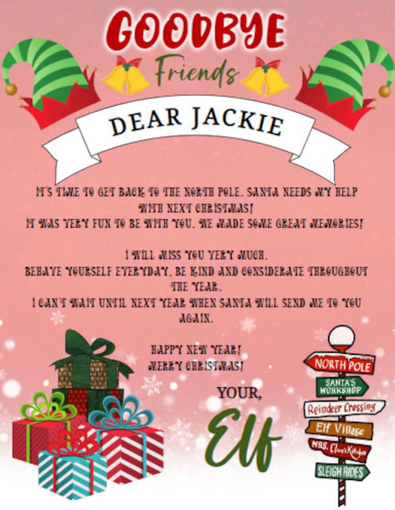 Editable Elf Goodbye Letter Exit Letter Christmas Elf Elf - Etsy