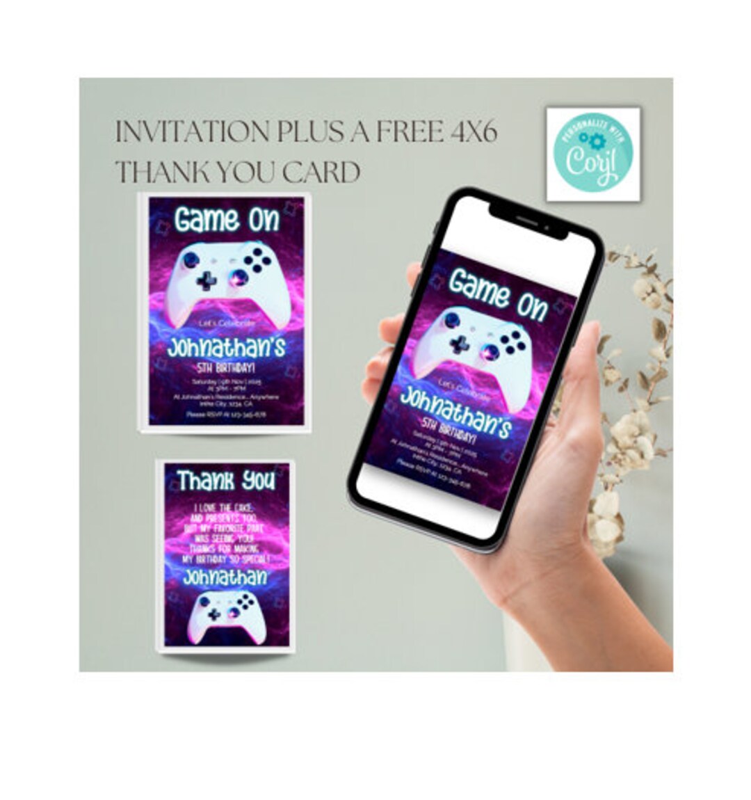 Video Game Birthday Party Invitation Gamer Invite Gaming Invite Game ...
