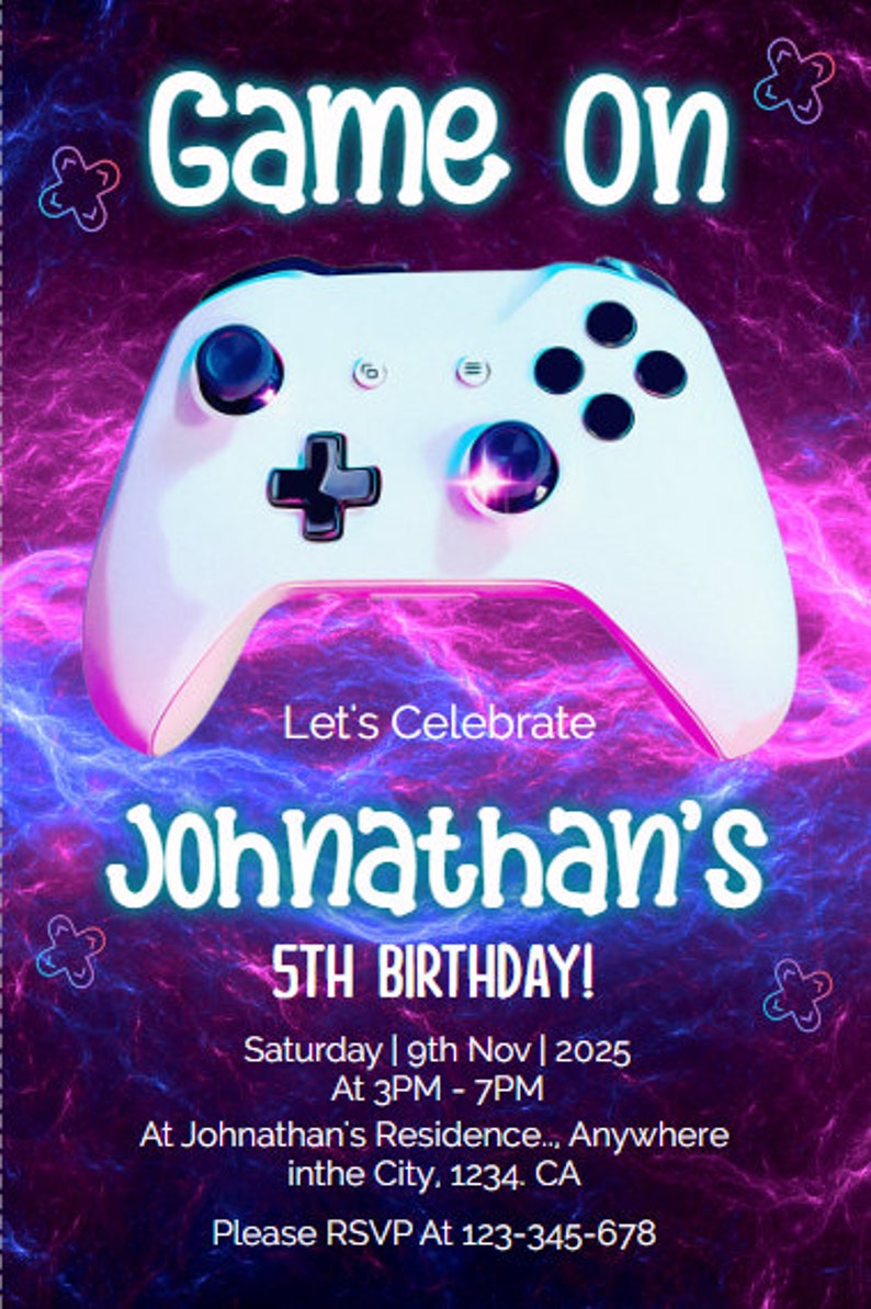 Video Game Birthday Party Invitation Gamer Invite Gaming Invite Game ...