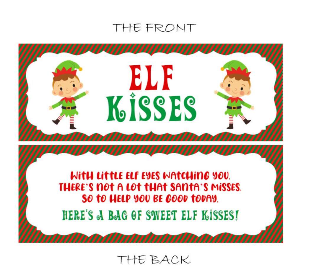 Editable Elf Kisses Christmas Party Favor Bag Label Elf Printable ...