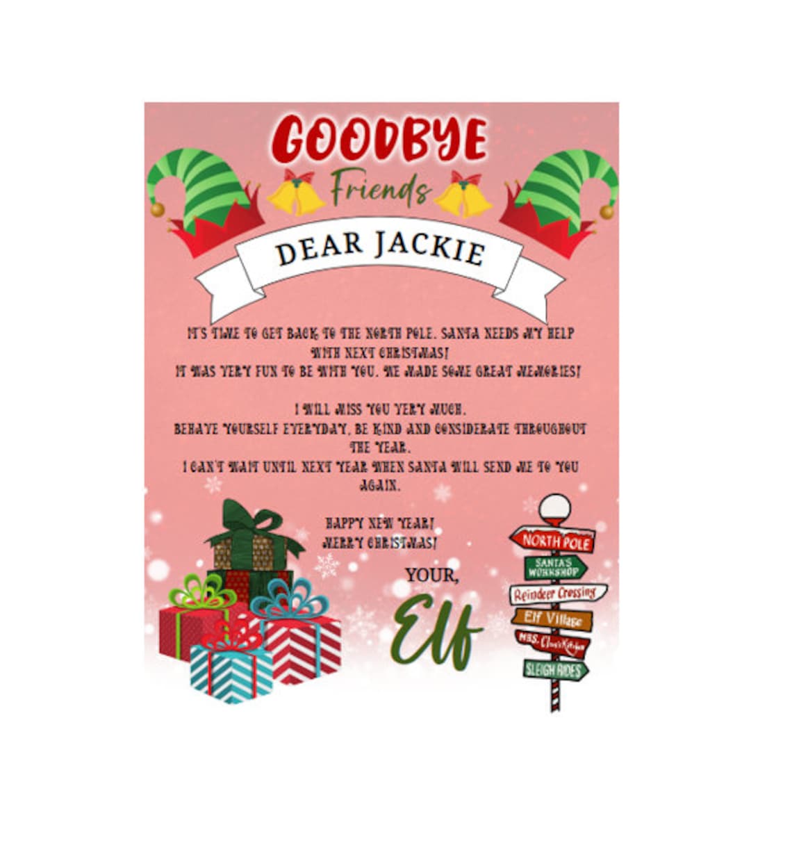 Editable Elf Goodbye Letter Exit Letter Christmas Elf Elf - Etsy