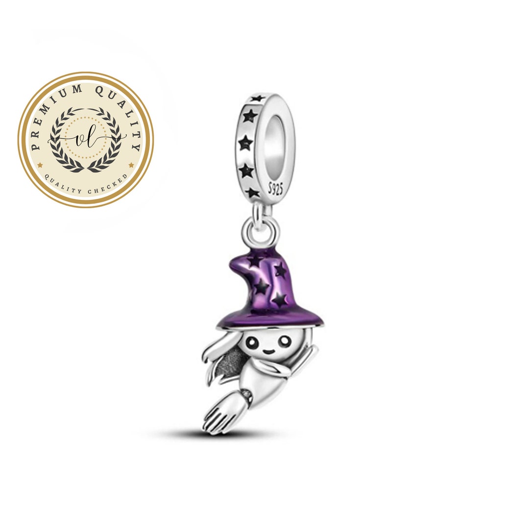 Witches Broom Dangle Charm for Bracelet, Purple Witch Charm, Halloween Charm, Sterling Silver ...