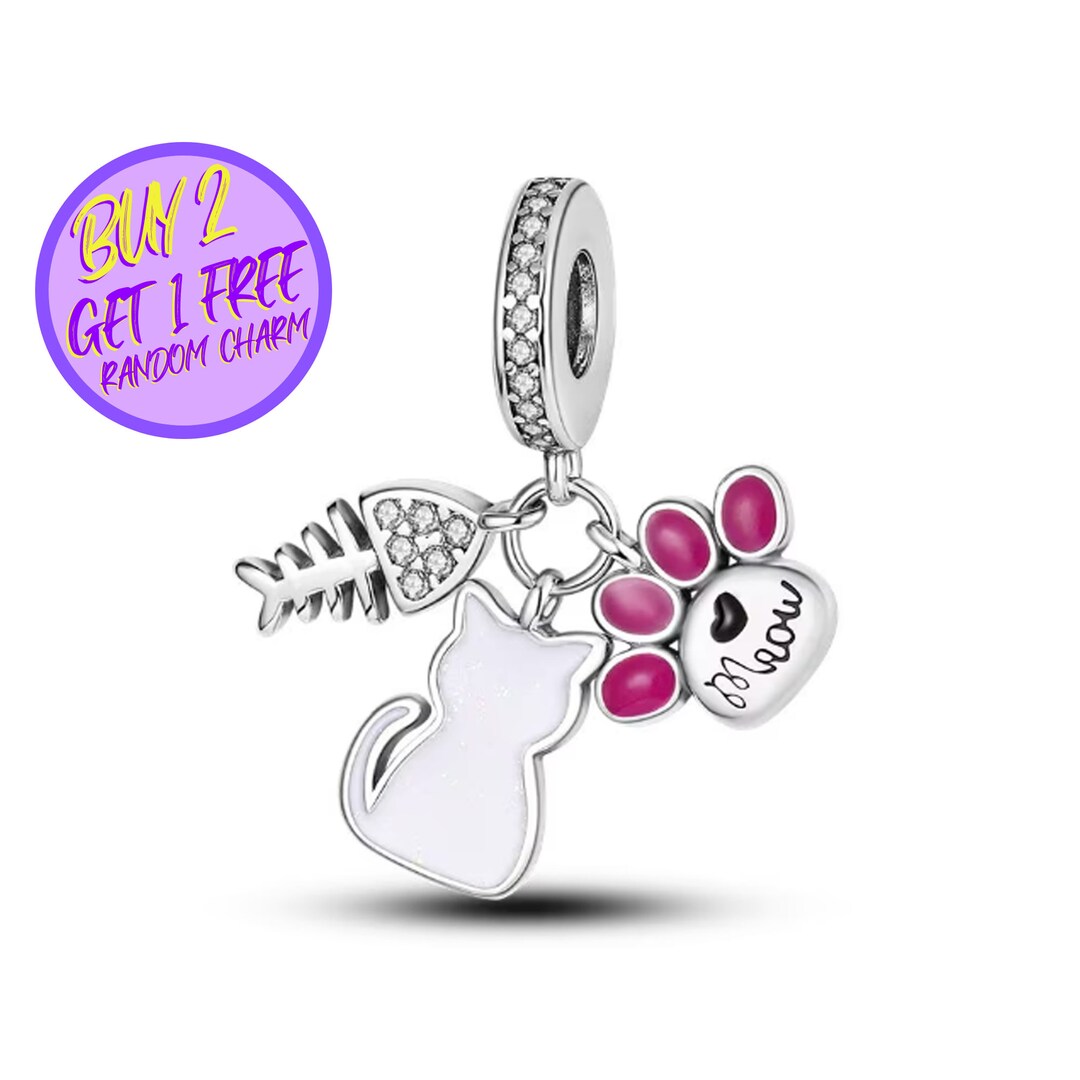 Cat Paw Fish Charm for Bracelet, Animal Charm, Meow Charm, Sterling ...