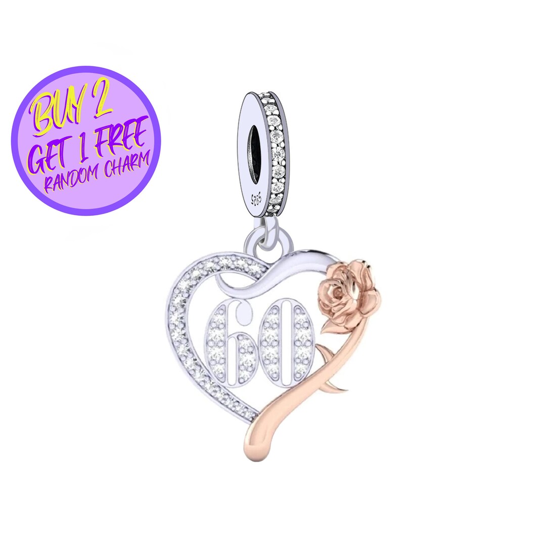 60th Birthday Charm for Bracelet, 60th Charm, 60th Heart Charm ...