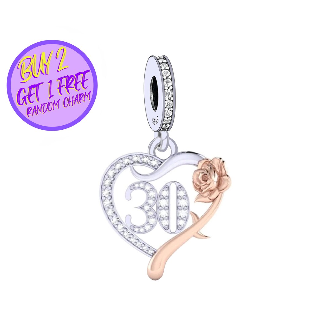 30th Birthday Charm for Bracelet, 30th Charm, 30th Heart Charm ...