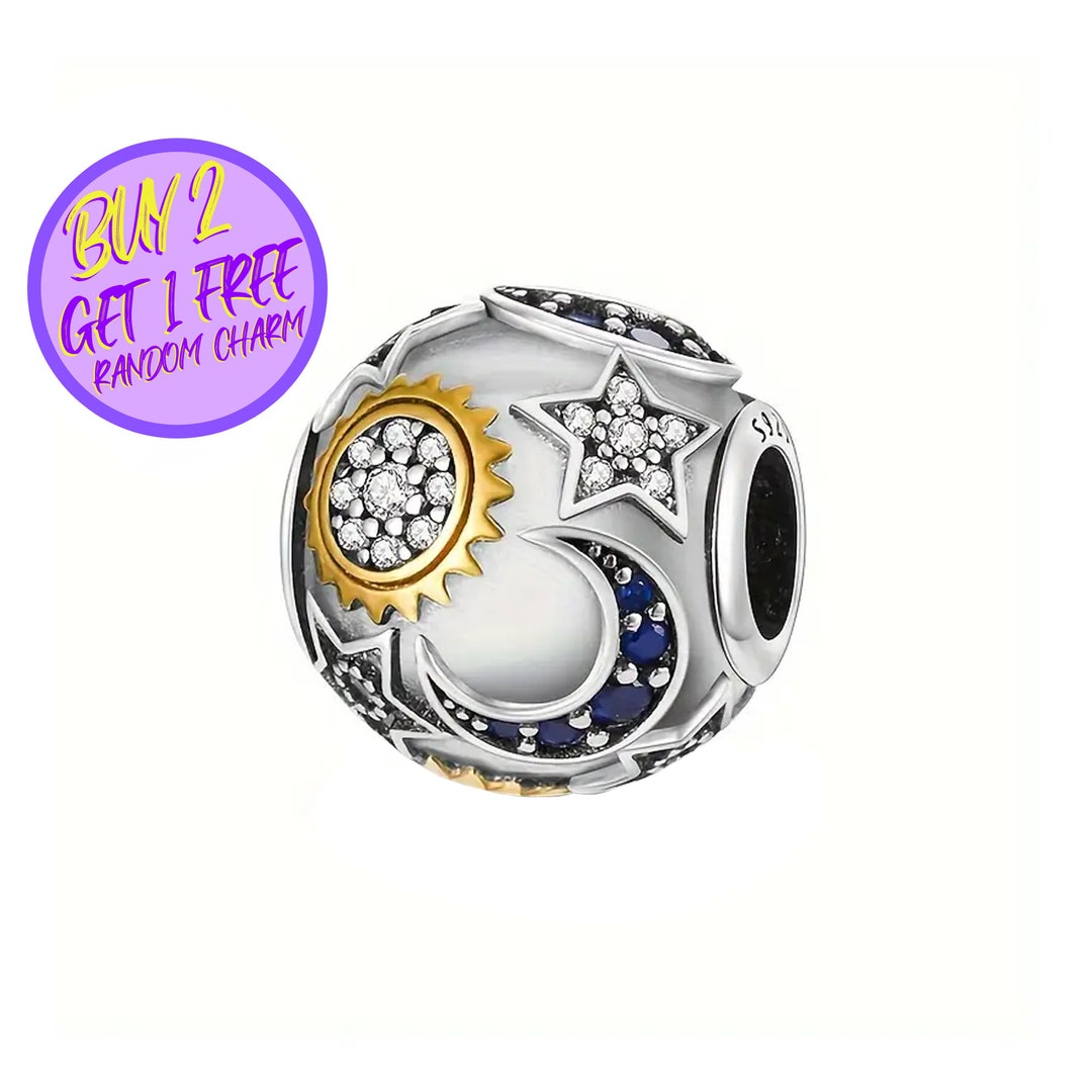 Moon Sun and Star Charm for Bracelet, Galaxy Charm, Beaded Charm, My ...