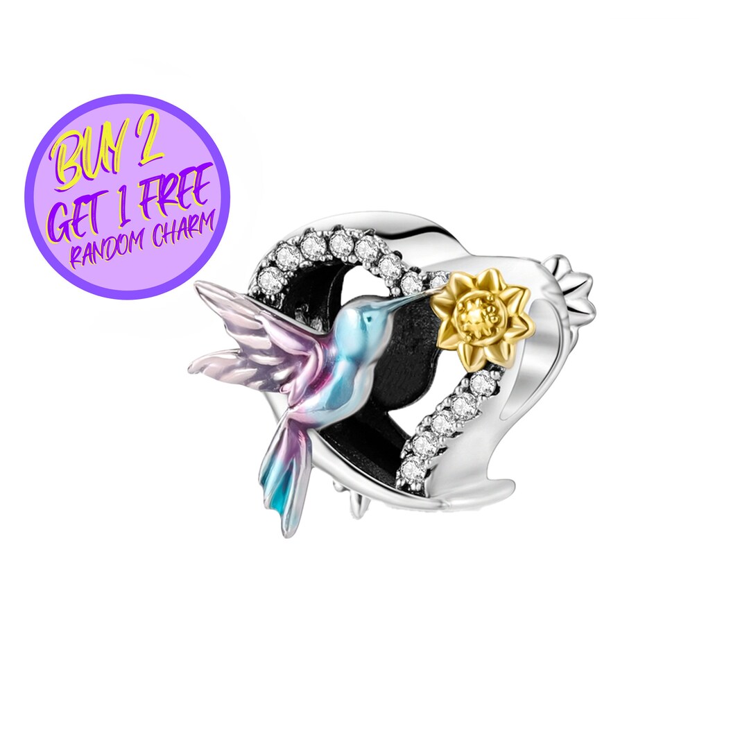 Hummingbird Heart Charm for Bracelet, Heart Charm, Sun Charm, Beaded ...