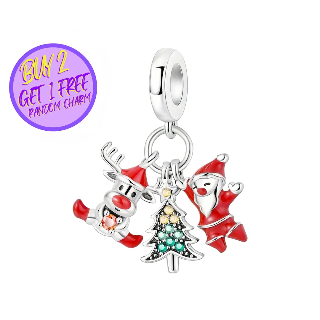 Santa and Rudolph Charm for Bracelet, Christmas Tree Charm, Santa Charm ...