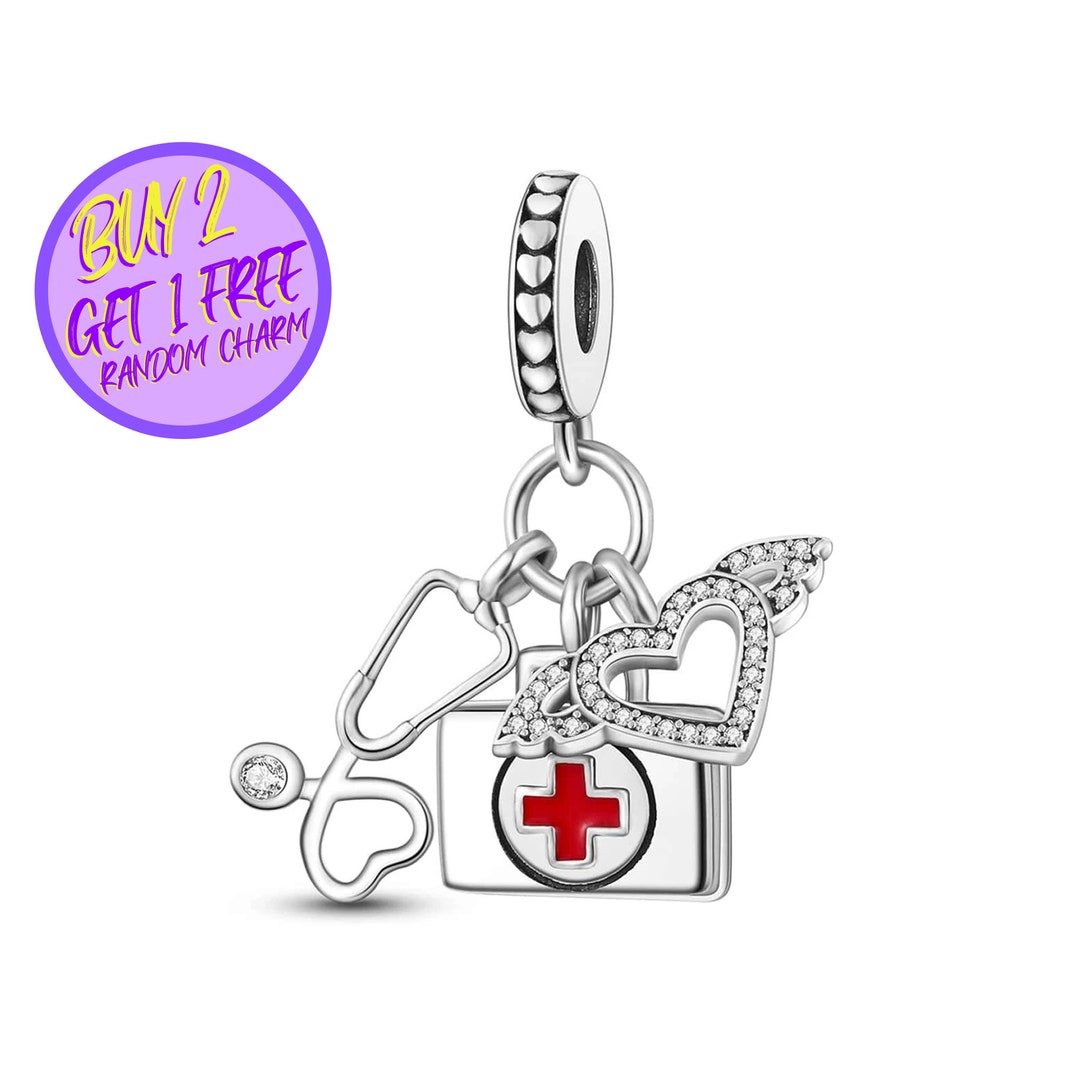 Angel Wings Heart, Stethoscope Dangle Charm for Bracelet, Hospital Charm, Nurse Charm, Medical ...