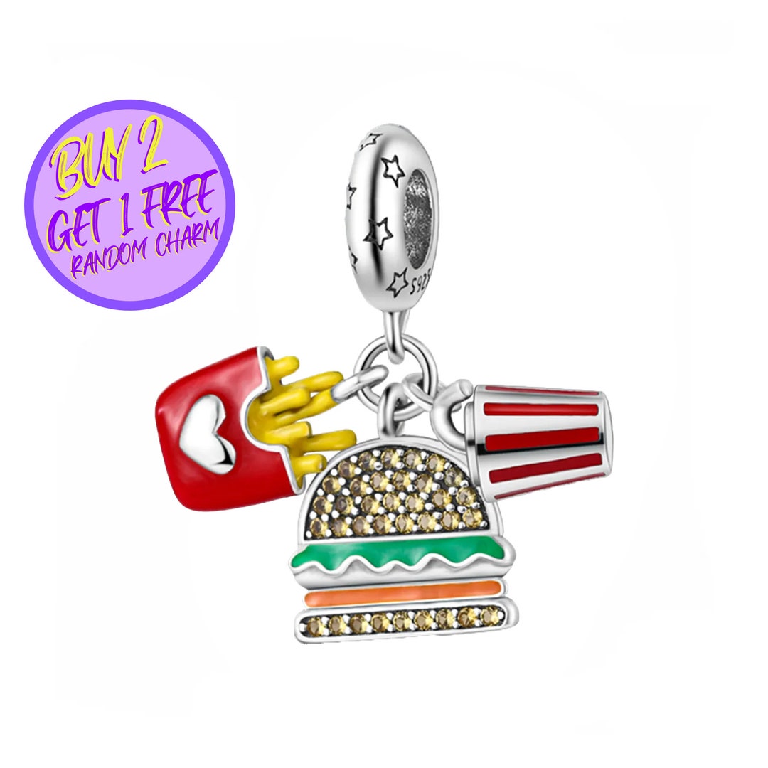 Fast Food Charm for Bracelet, Burger, Fries and Drink Charm, Movie ...