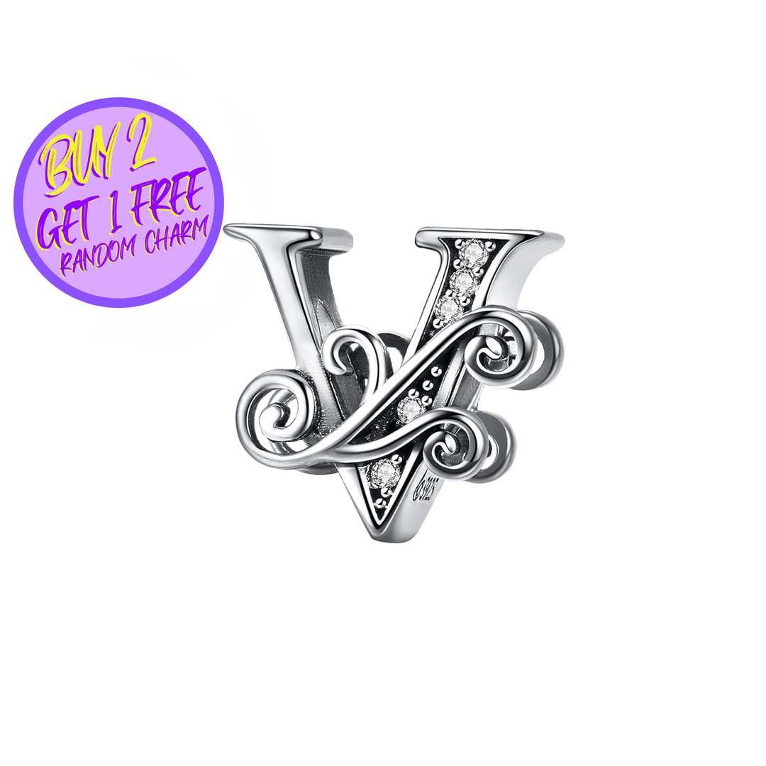 Calligraphic V Letter Charm for Bracelet, V Letter Charm, Calligraphy ...
