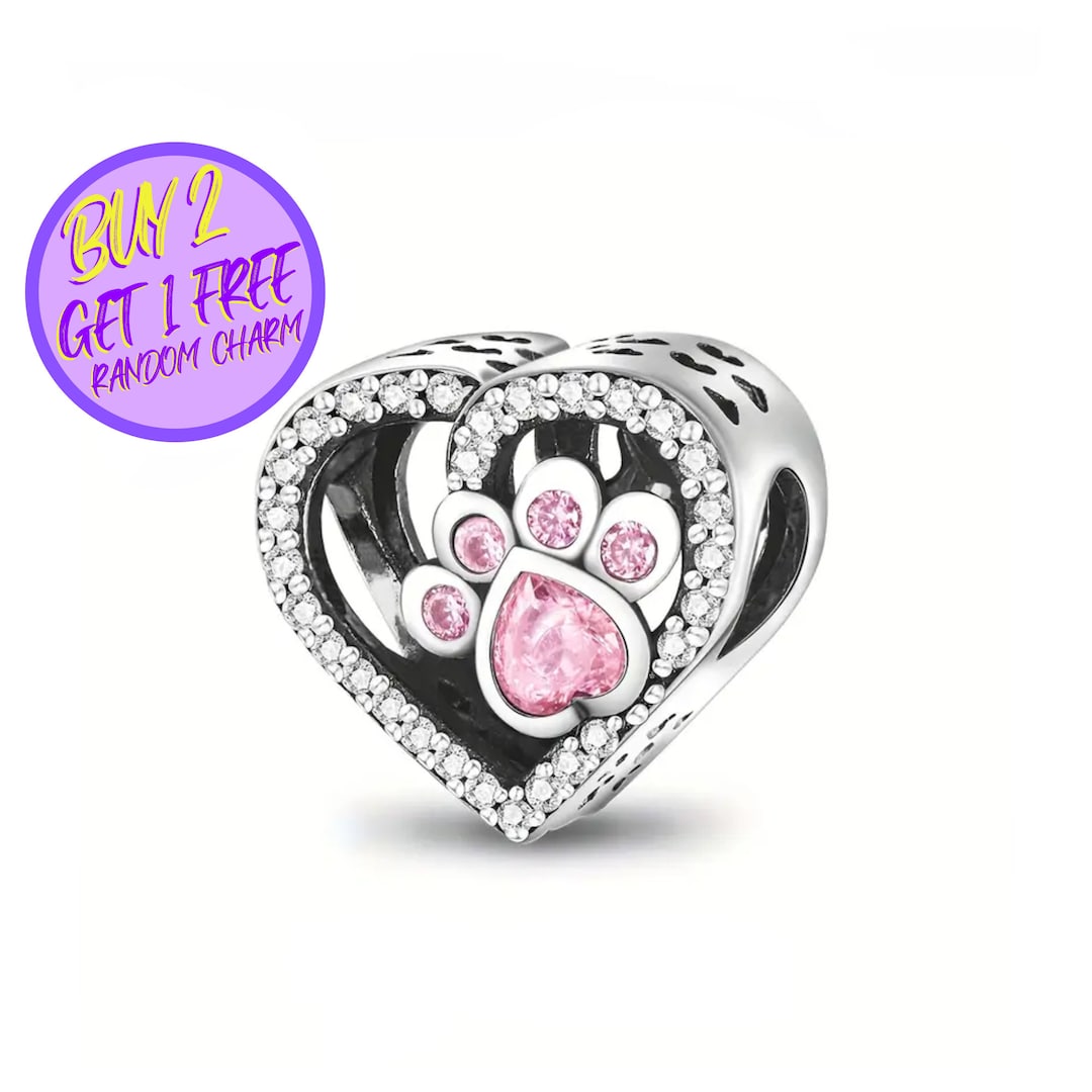 Paw and Bone Charm for Bracelet, Paw Charm, Bone Charm, Beaded Pink ...